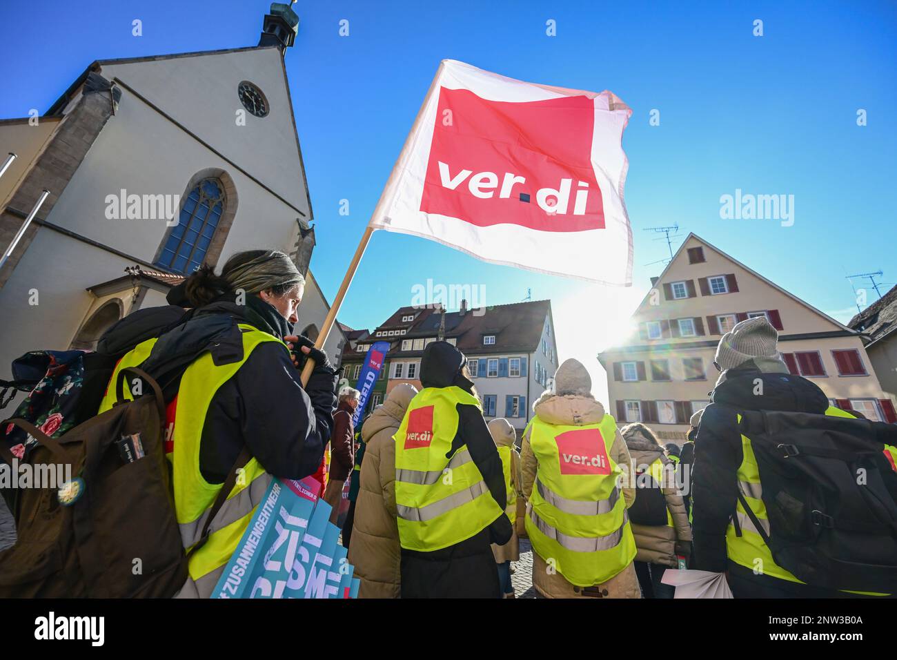 Rottenburg, Germany. 27th Feb, 2023. Members of the Verdi trade union ...