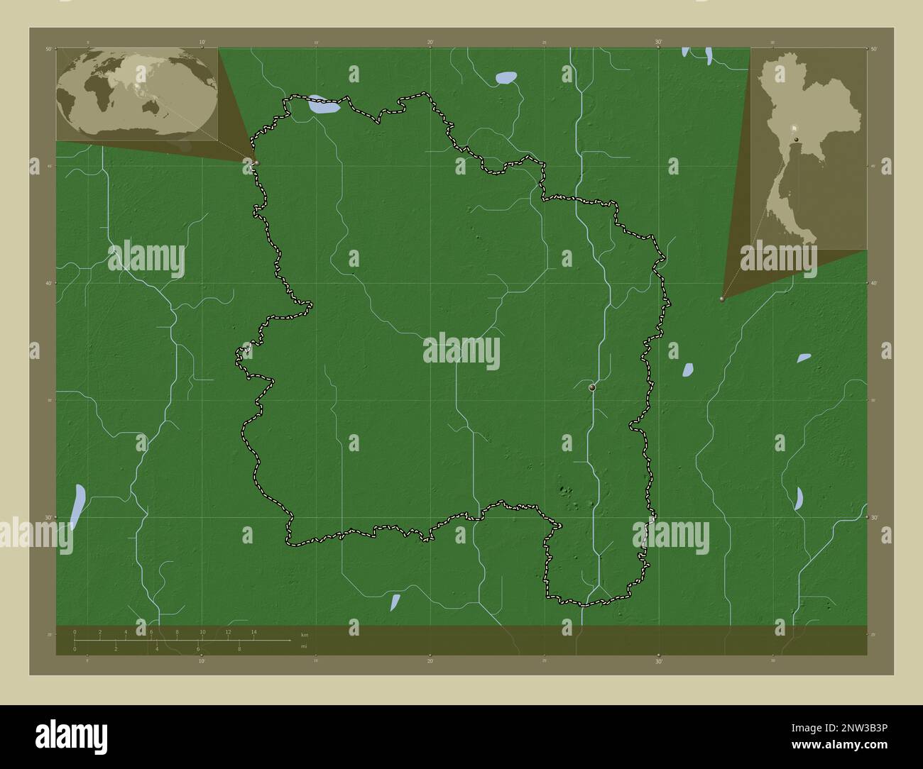 Ang Thong, province of Thailand. Elevation map colored in wiki style ...