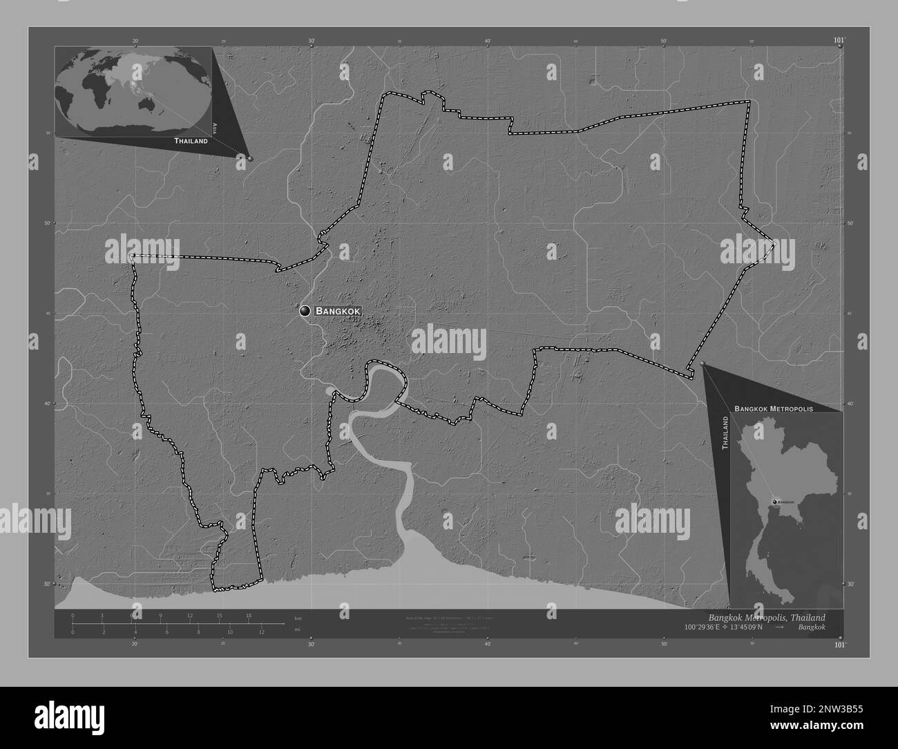 Bangkok Metropolis, province of Thailand. Bilevel elevation map with ...