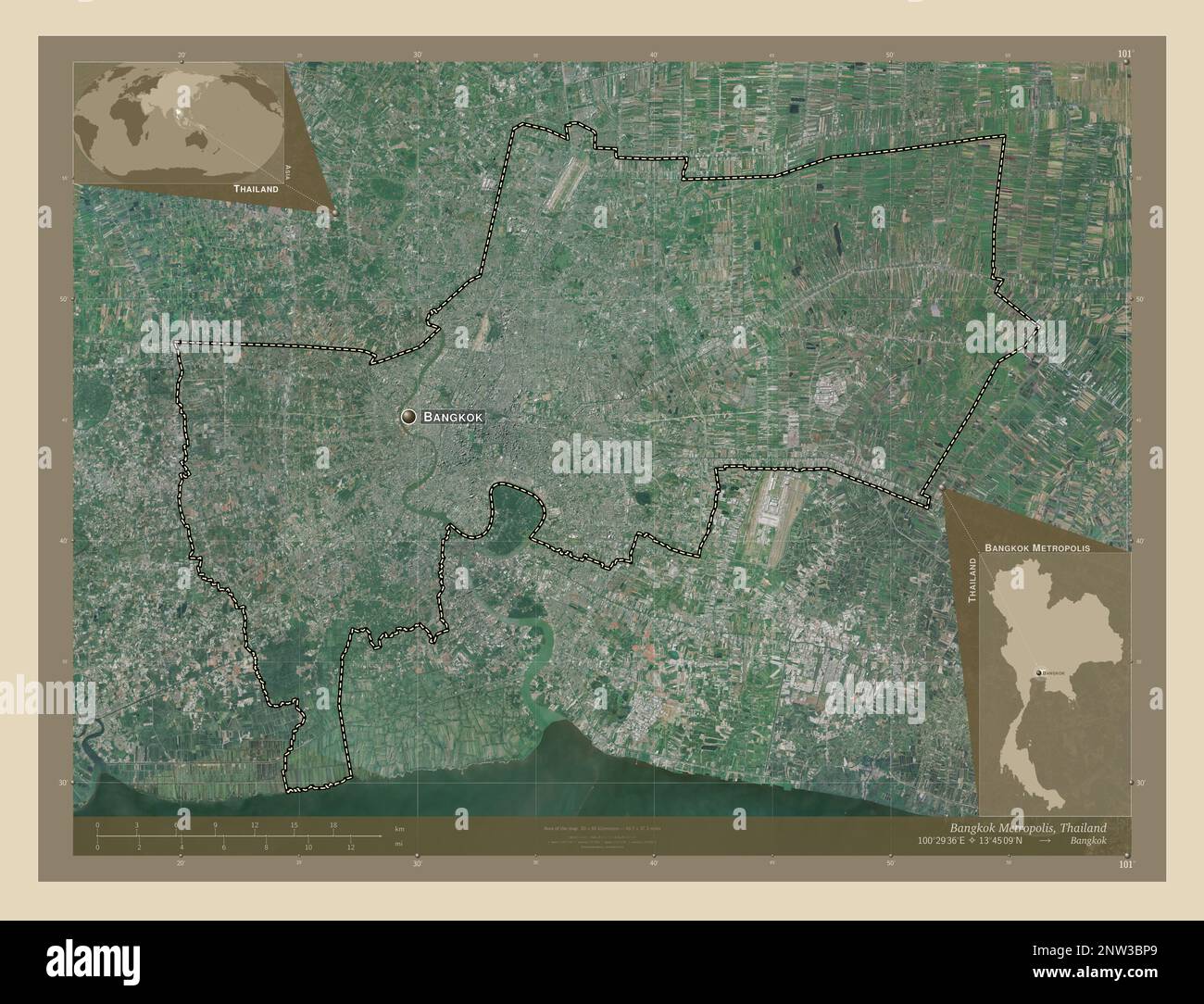 Bangkok Metropolis, province of Thailand. High resolution satellite map ...