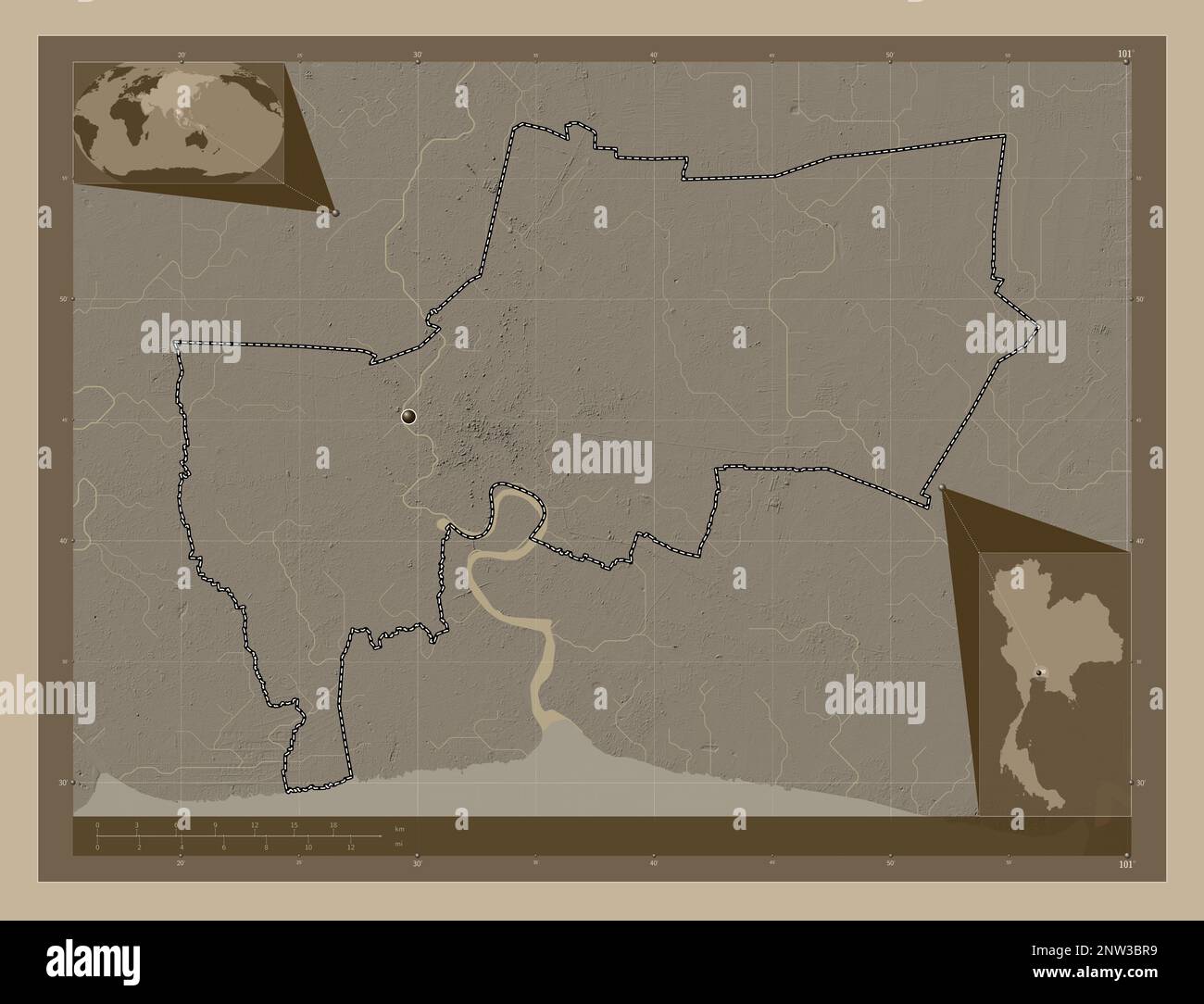Bangkok Metropolis, province of Thailand. Elevation map colored in ...
