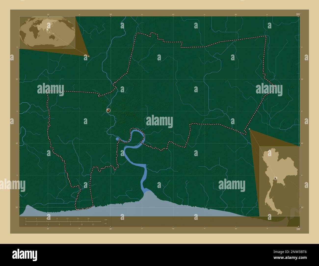 Bangkok Metropolis, province of Thailand. Colored elevation map with ...