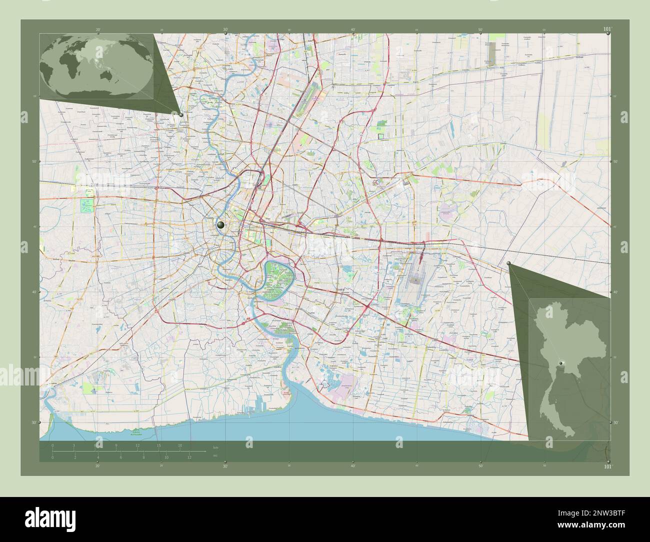 Bangkok Metropolis, province of Thailand. Open Street Map. Locations of ...