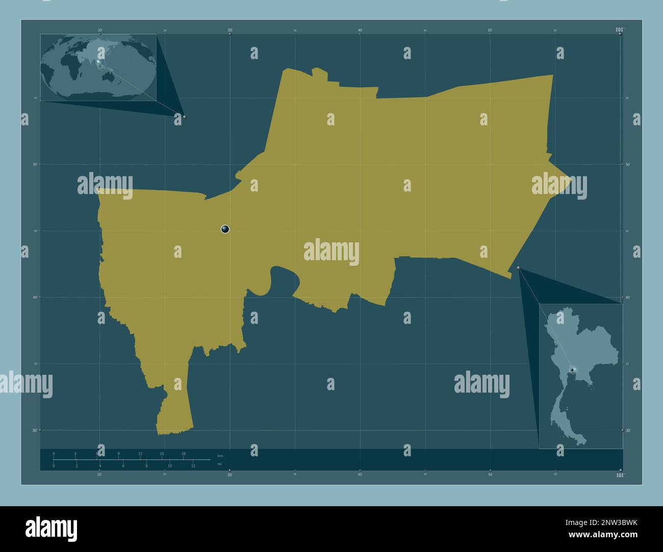 Bangkok Metropolis, province of Thailand. Solid color shape. Locations ...