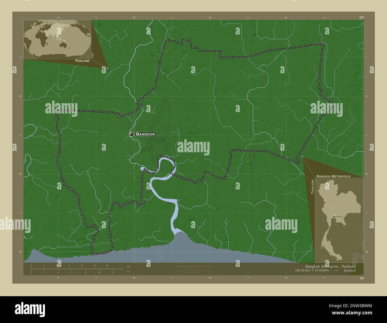 Bangkok Metropolis, province of Thailand. Elevation map colored in wiki ...