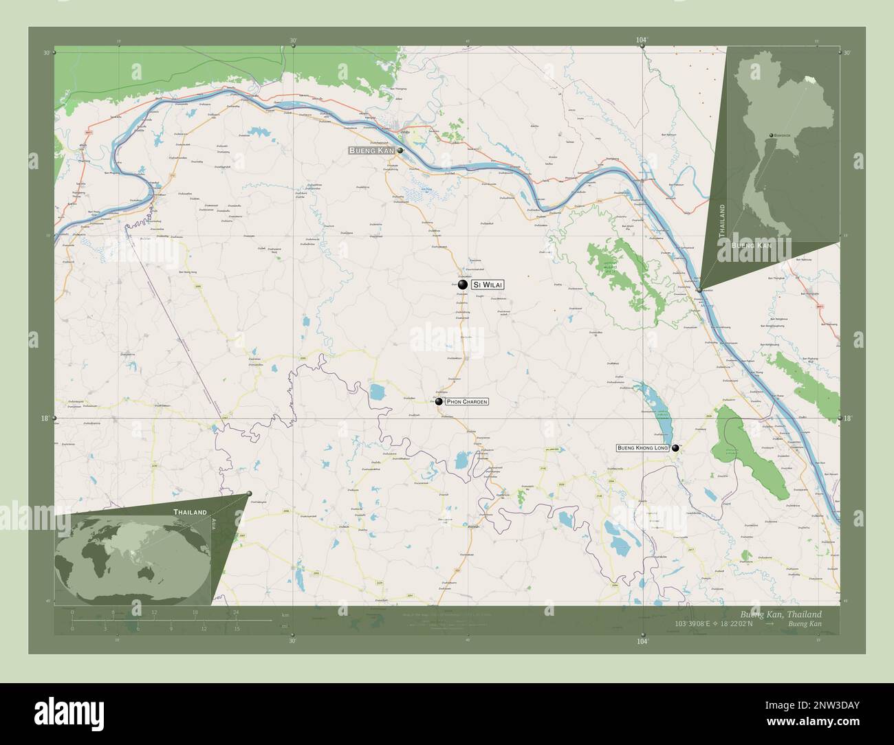 Bueng Kan, province of Thailand. Open Street Map. Locations and names ...