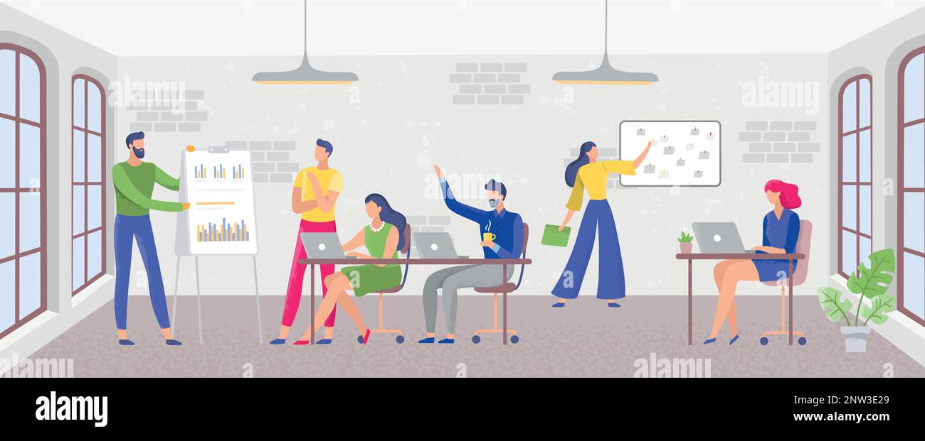 Team collaboration, work flow in office concept Stock Vector Image ...