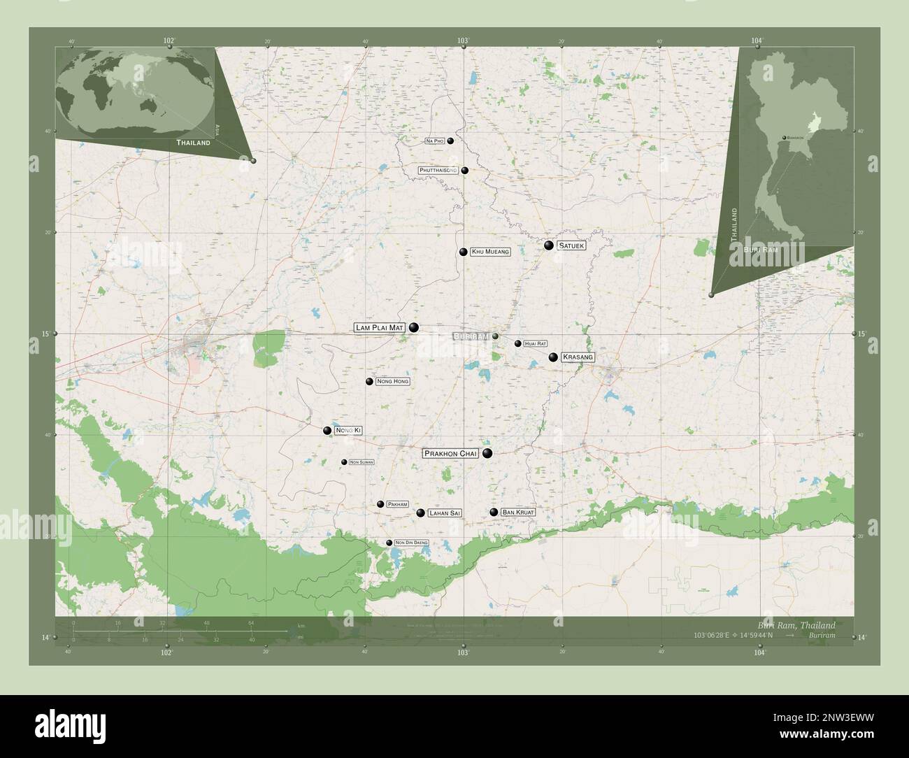 Buri Ram, province of Thailand. Open Street Map. Locations and names of ...