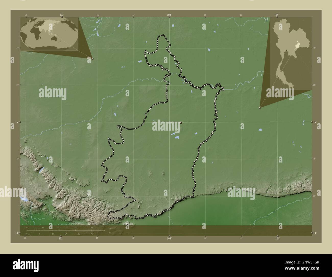 Buri Ram, province of Thailand. Elevation map colored in wiki style ...