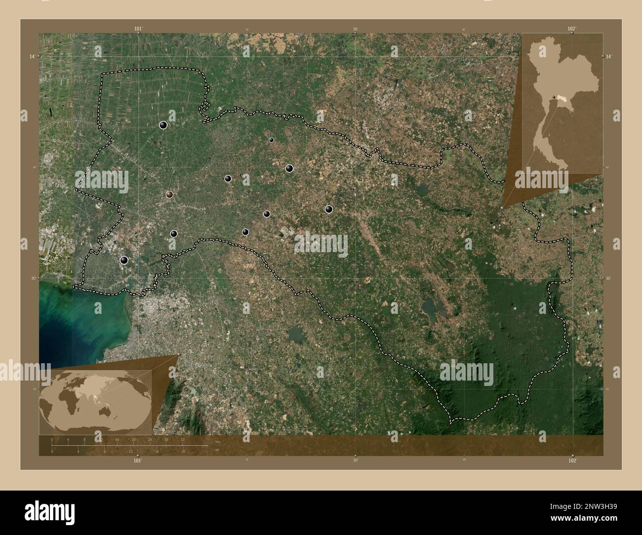 Chachoengsao, province of Thailand. Low resolution satellite map ...