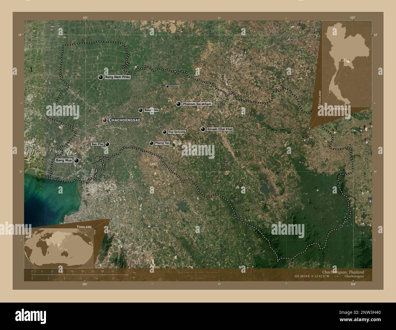 Chachoengsao, province of Thailand. Low resolution satellite map ...