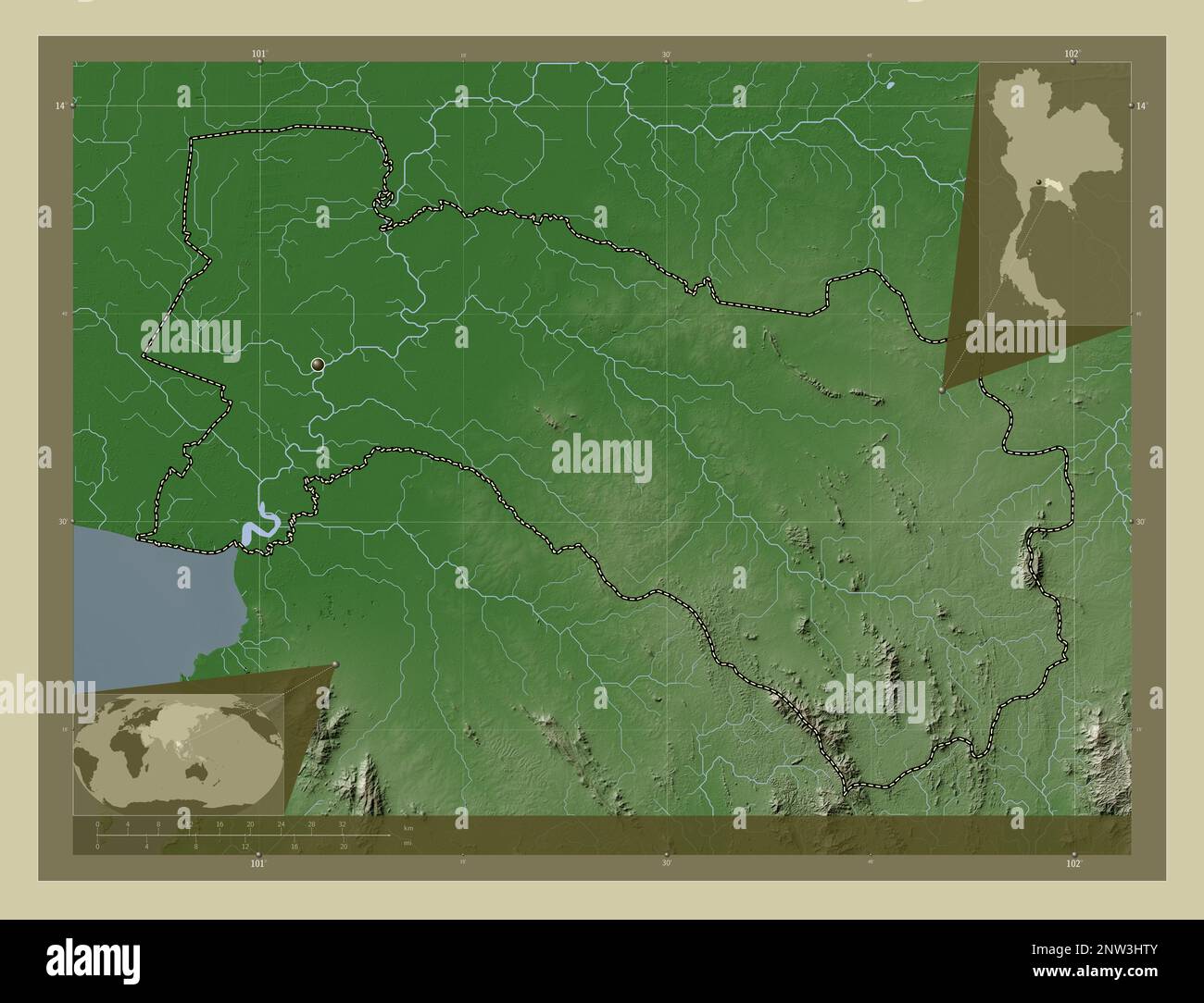 Chachoengsao, province of Thailand. Elevation map colored in wiki style ...