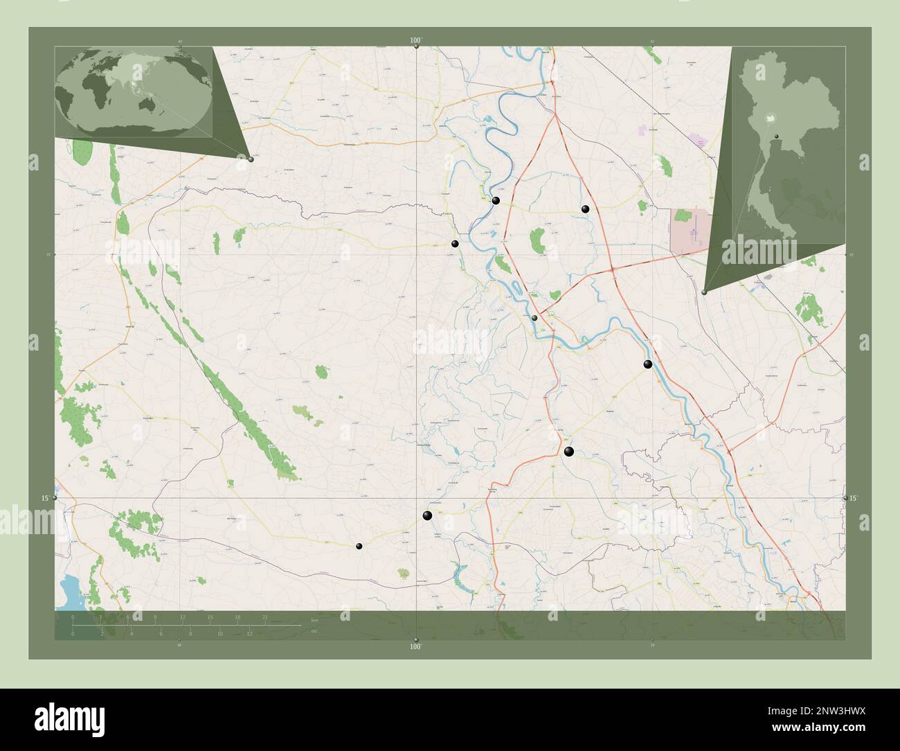 Chai Nat, province of Thailand. Open Street Map. Locations of major ...