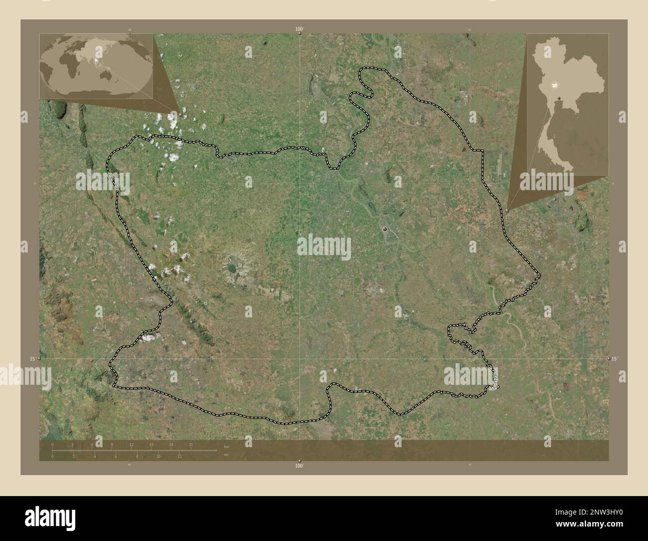Chai Nat, province of Thailand. High resolution satellite map. Corner auxiliary location maps ...