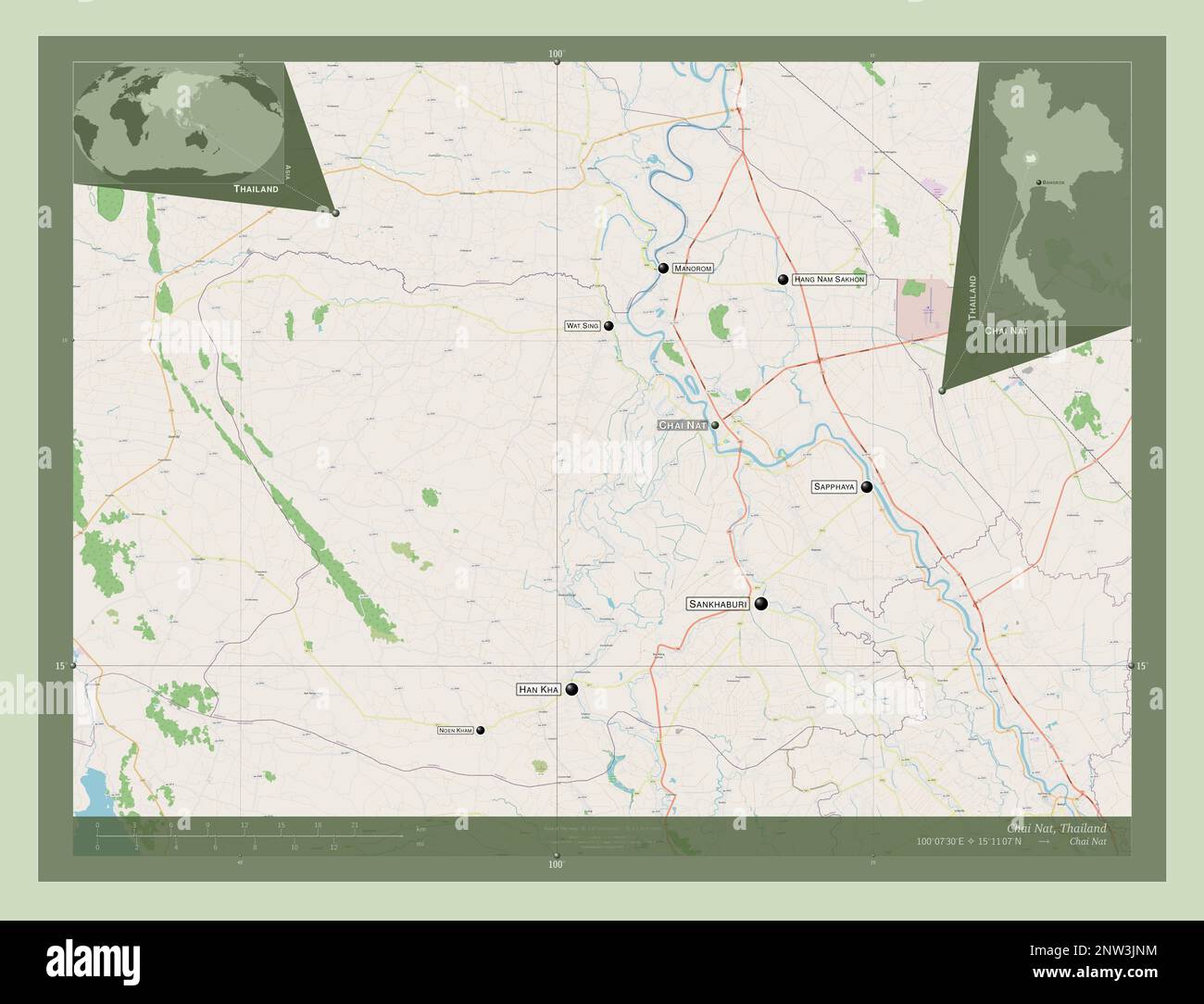Chai Nat, province of Thailand. Open Street Map. Locations and names of ...