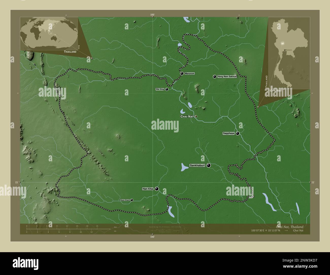 Chai Nat, province of Thailand. Elevation map colored in wiki style ...