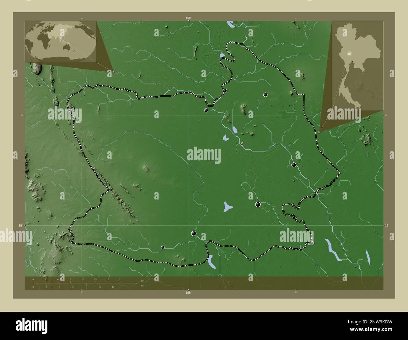 Chai Nat, province of Thailand. Elevation map colored in wiki style ...