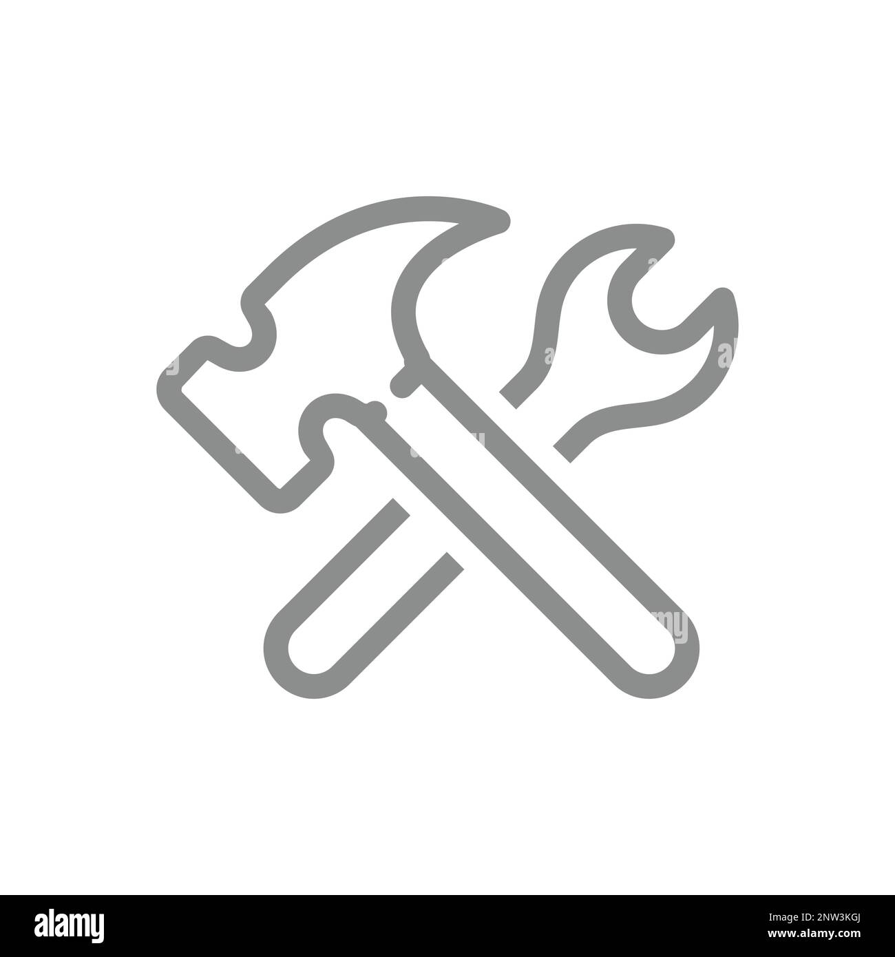 Wrench and hammer crossed line vector icon. Spanner, settings outline ... Wrench and hammer crossed line vector icon. Spanner, settings outline ...