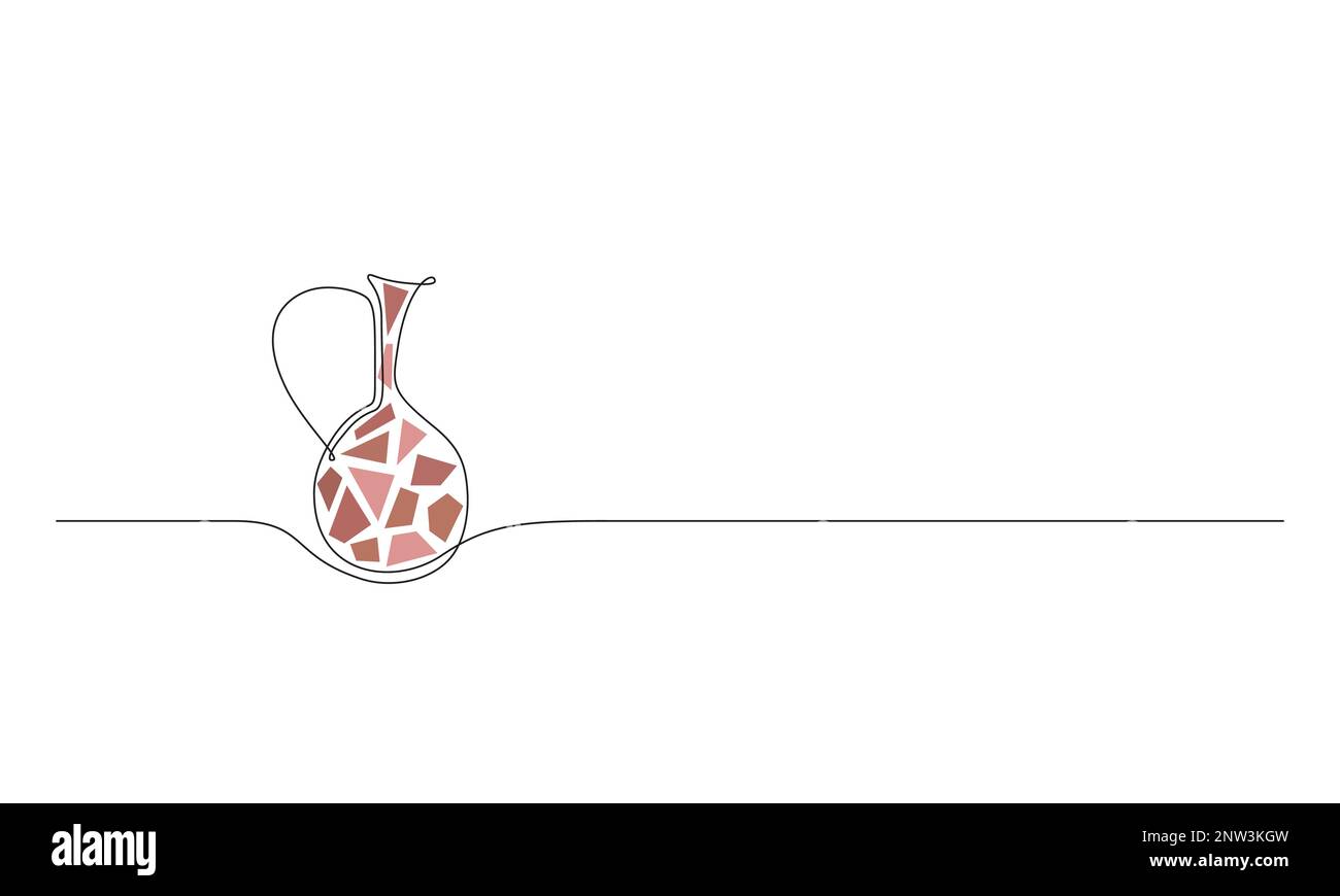 Simple line wine jug, vessel with tiles vector illustration ...