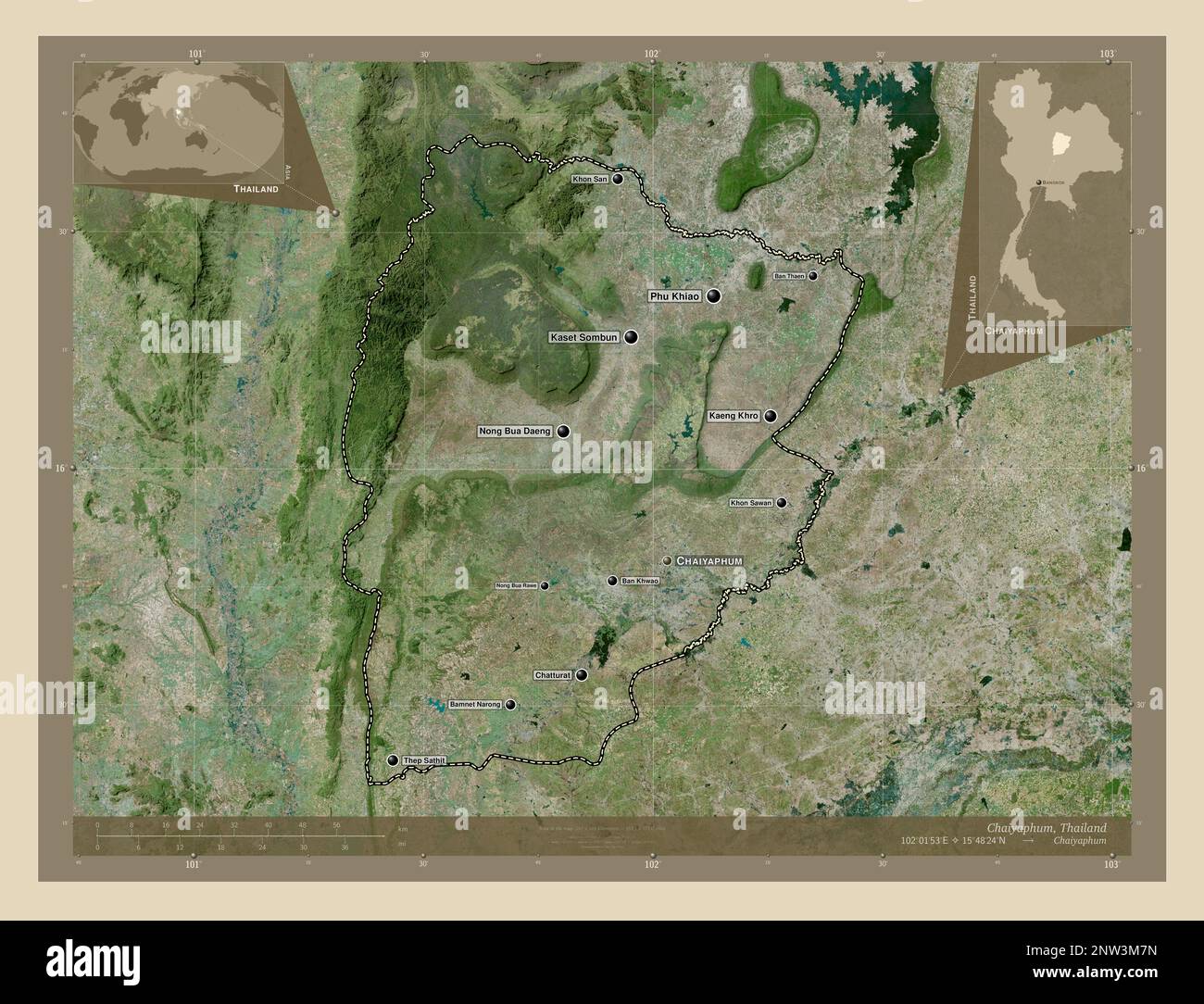 Chaiyaphum, province of Thailand. High resolution satellite map ...