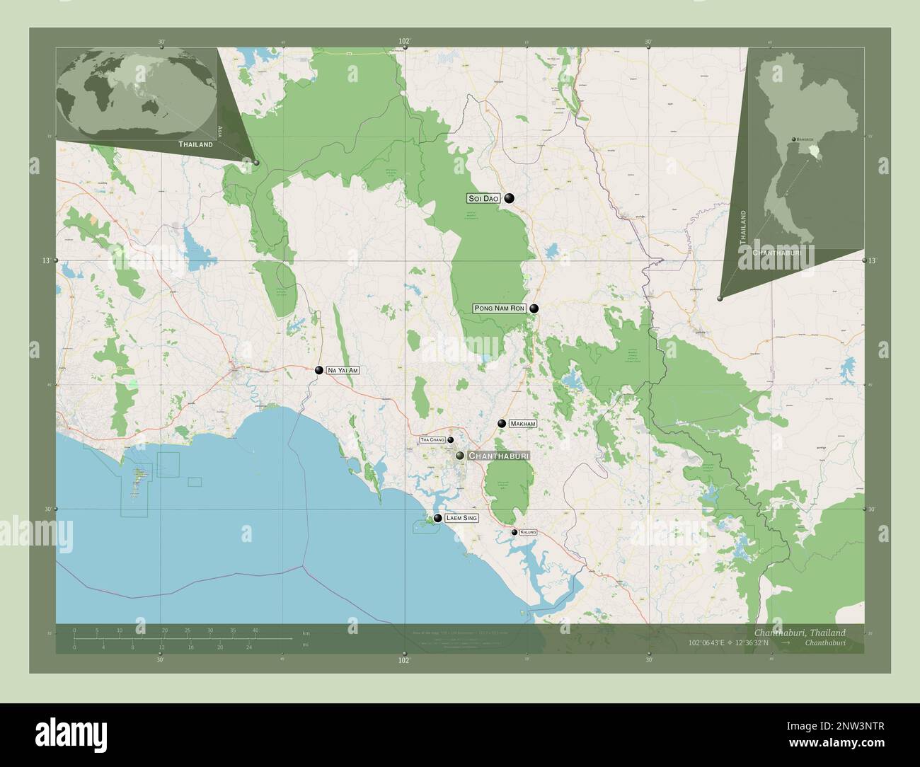 Chanthaburi, province of Thailand. Open Street Map. Locations and names ...