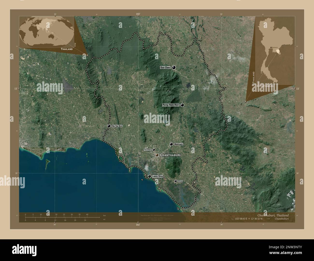 Chanthaburi, province of Thailand. Low resolution satellite map ...