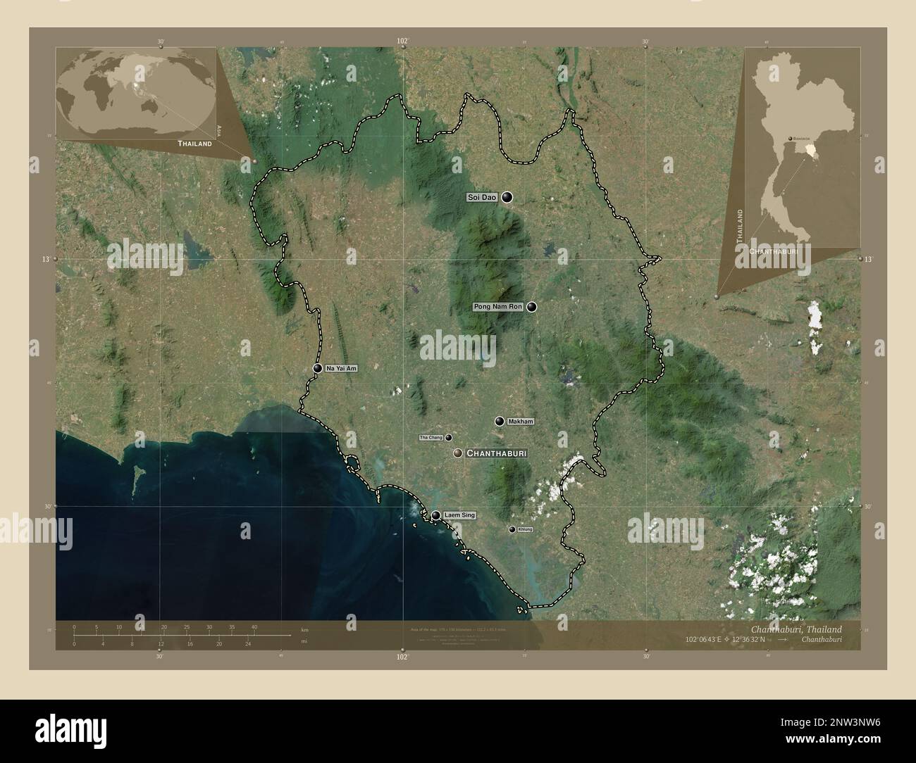 Chanthaburi, province of Thailand. High resolution satellite map ...