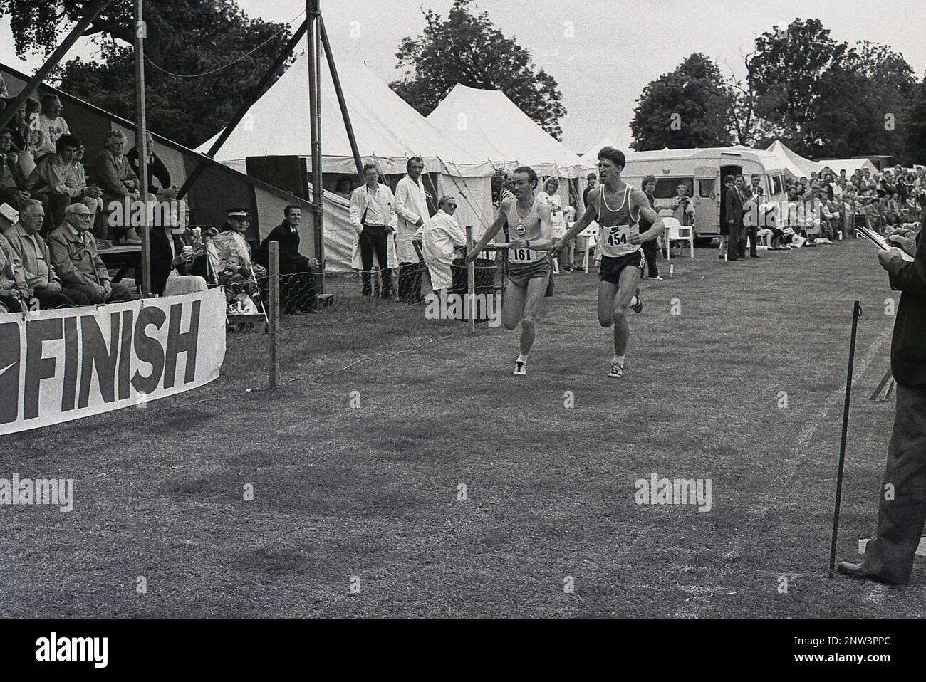 1988, historical, close finish at the end of a park running race, as ...