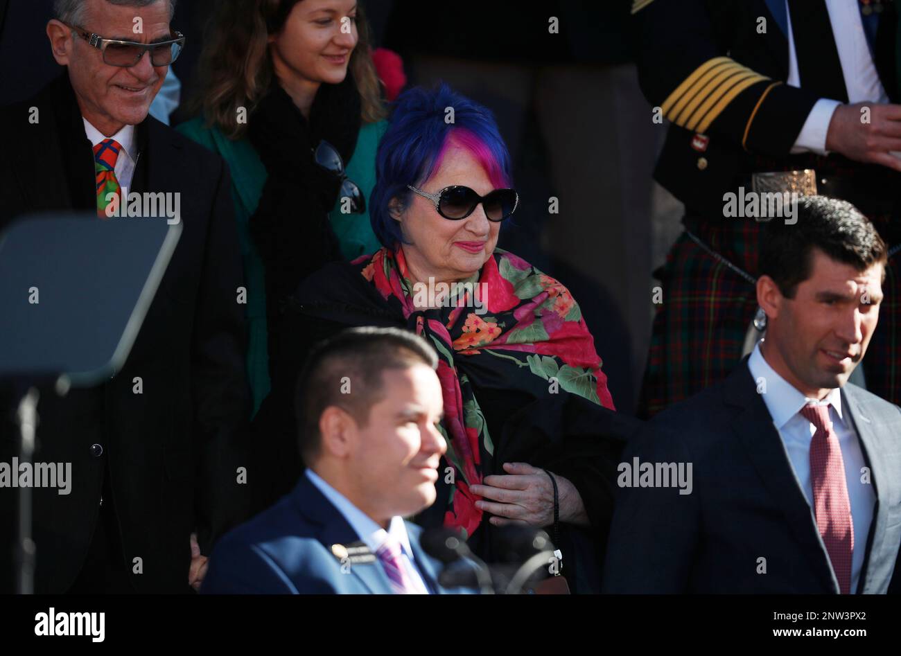 Susan Polis Schutz, center, mother of Colorado Gov. Jared Polis, takes ...