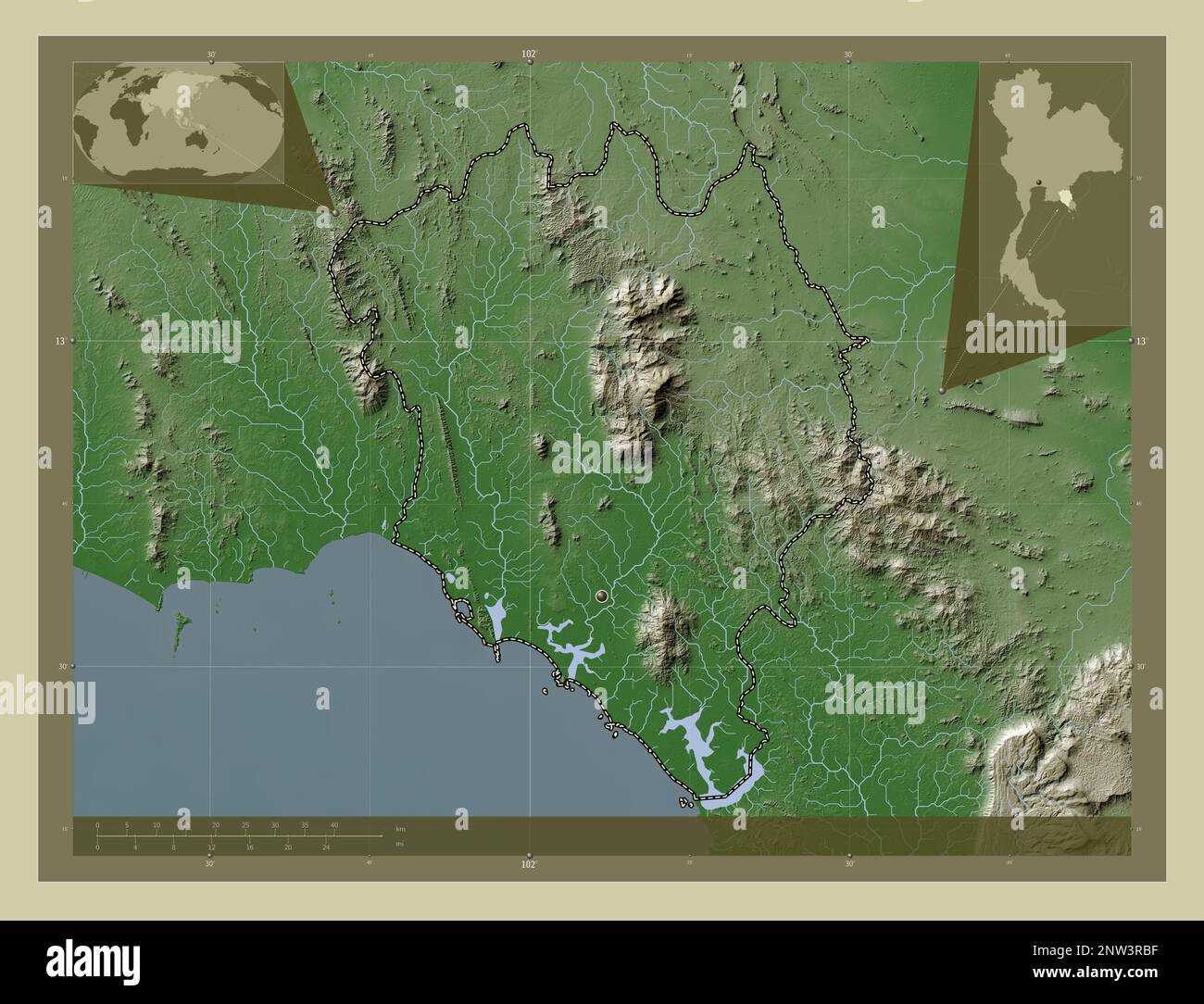 Chanthaburi, province of Thailand. Elevation map colored in wiki style ...