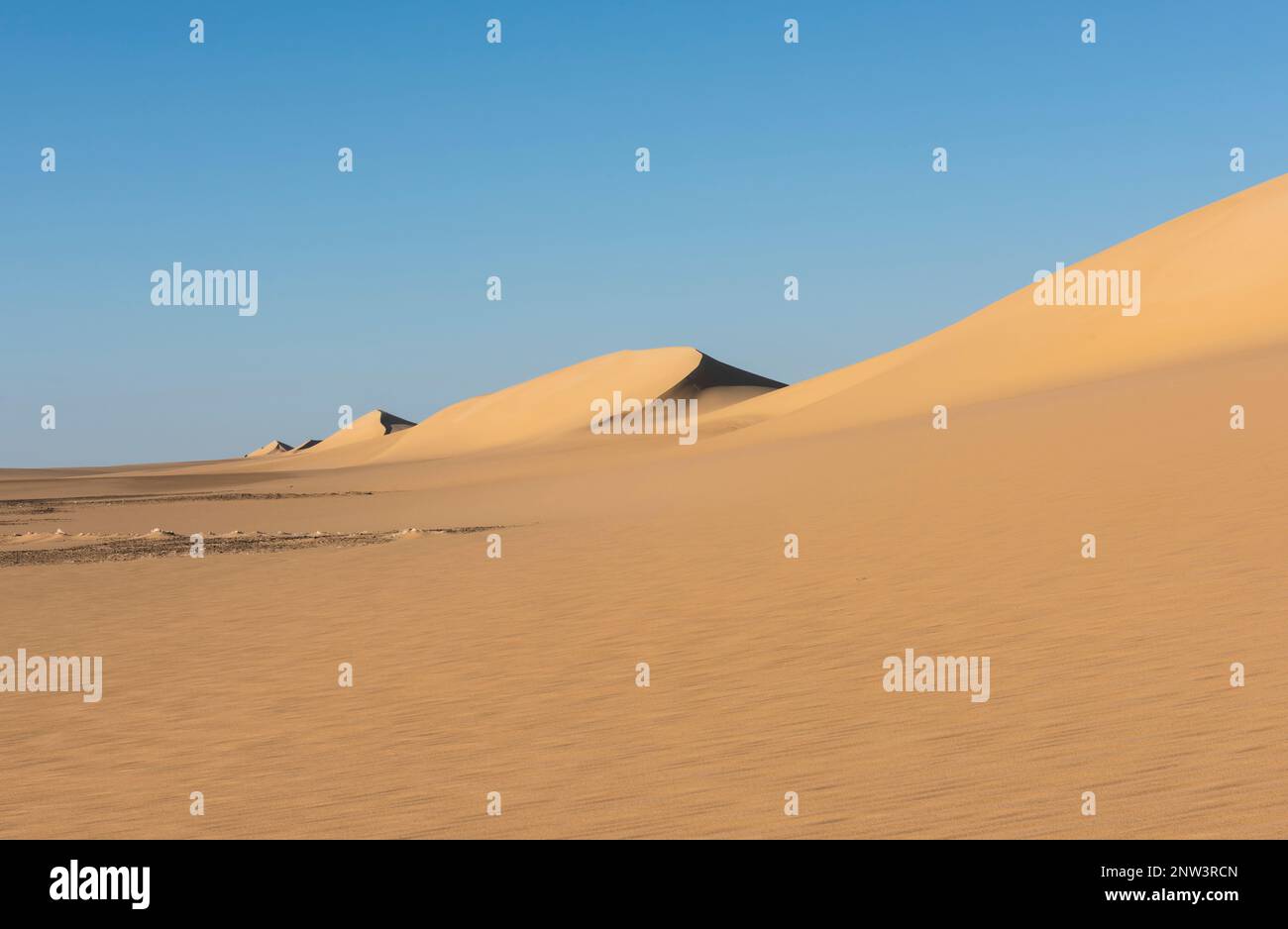 Landscape scenic view of desolate barren western desert in Egypt with ...