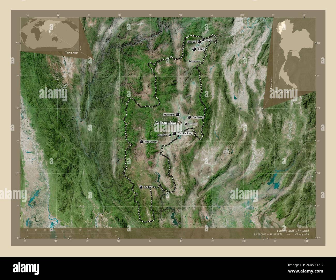 Chiang Mai, province of Thailand. High resolution satellite map ...