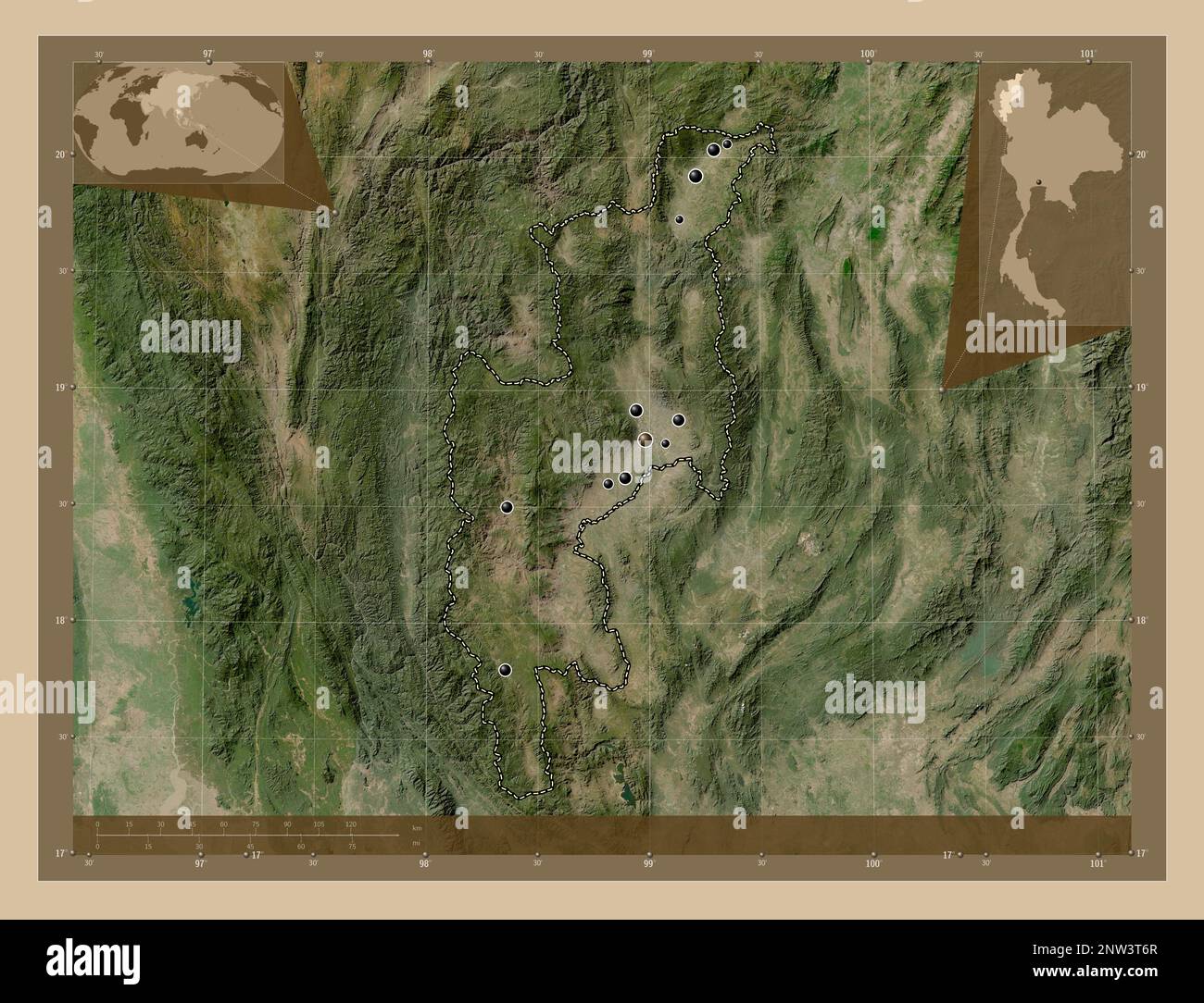 Chiang Mai, province of Thailand. Low resolution satellite map ...