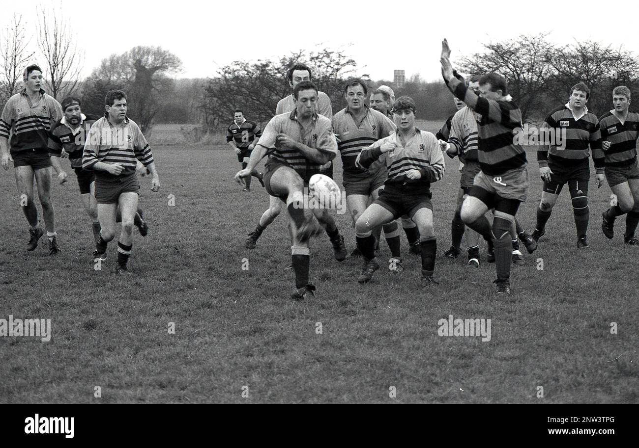 1980s, historical, amateur rugby union, a rugby player raises his hand ...