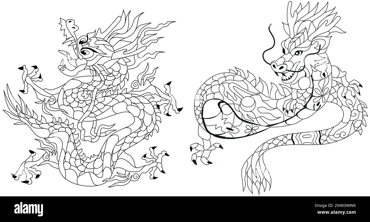 Zentangle dragons. Hand drawn decorative vector illustration for ...