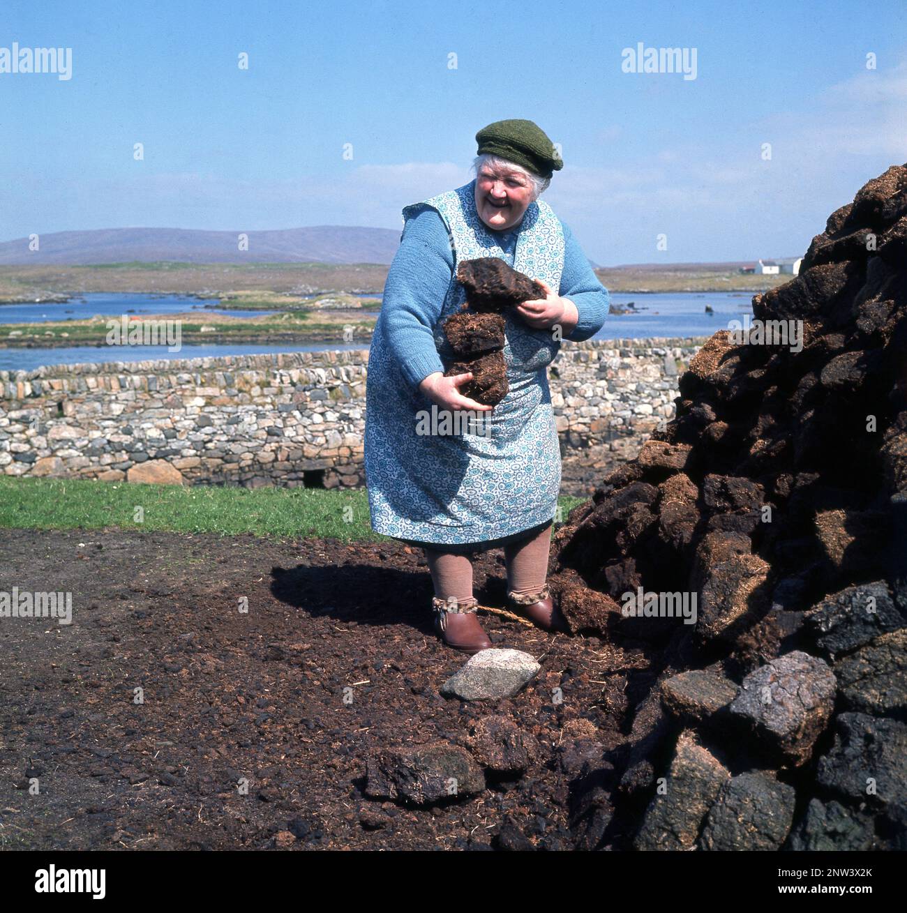 1960s, historical picture, on North Uist, an elderly female crofter, in ...