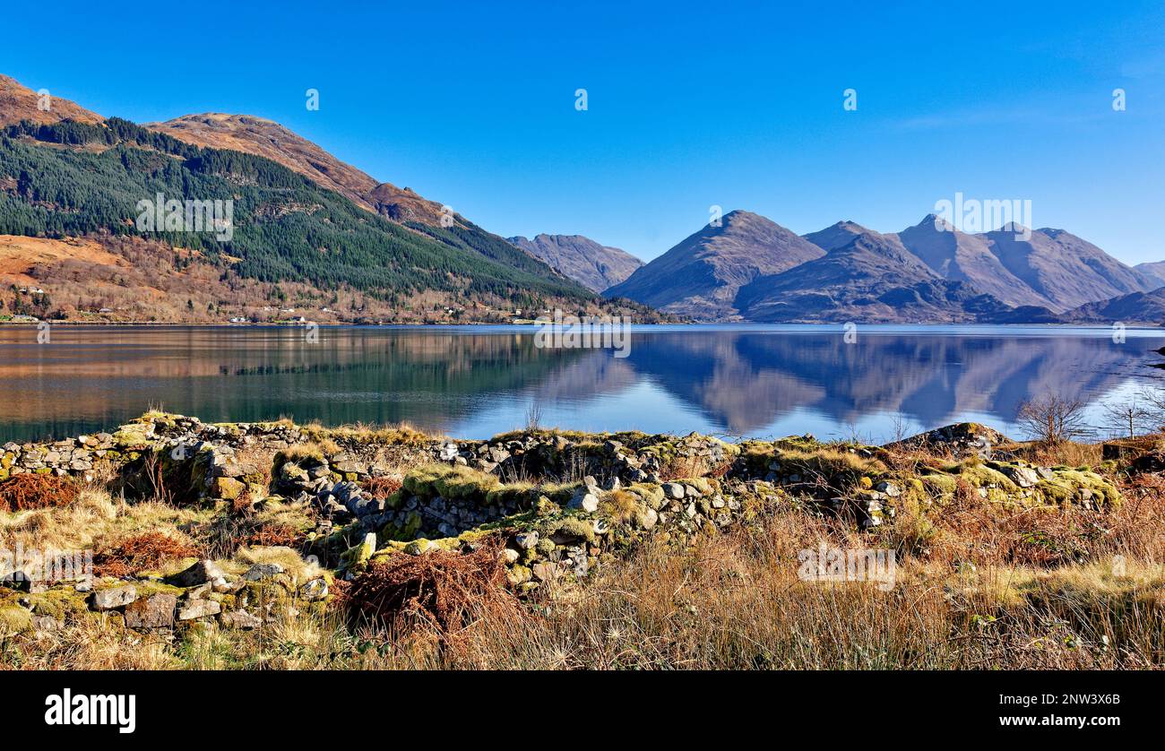 Loch Duich West Coast Scotland stone walls the remains of old buildings ...