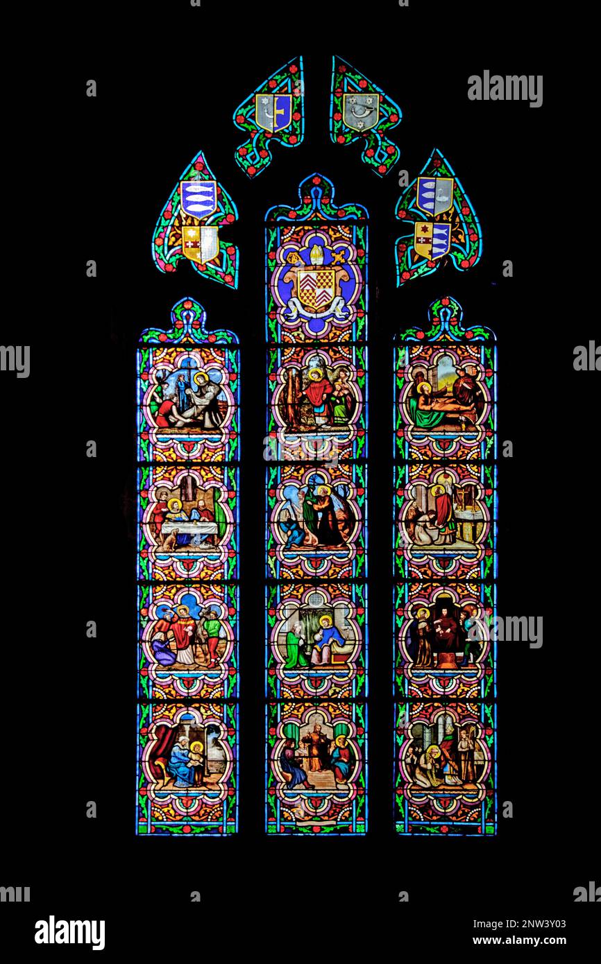 Quimper. Stained glass window in the Saint-Corentin cathedral ...