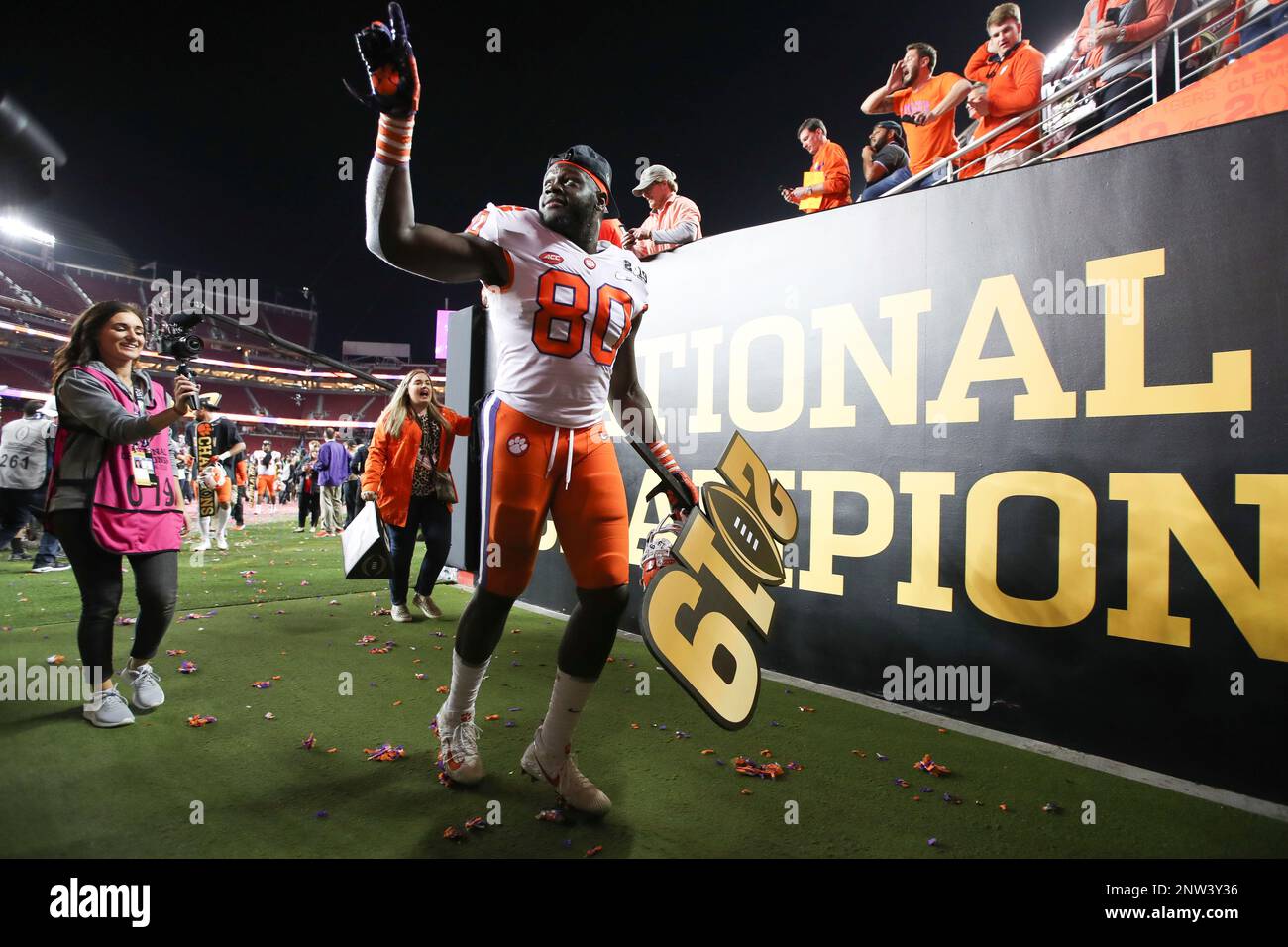 Clemson Tigers tight end Milan Richard (80) celebrates as he runs off ...