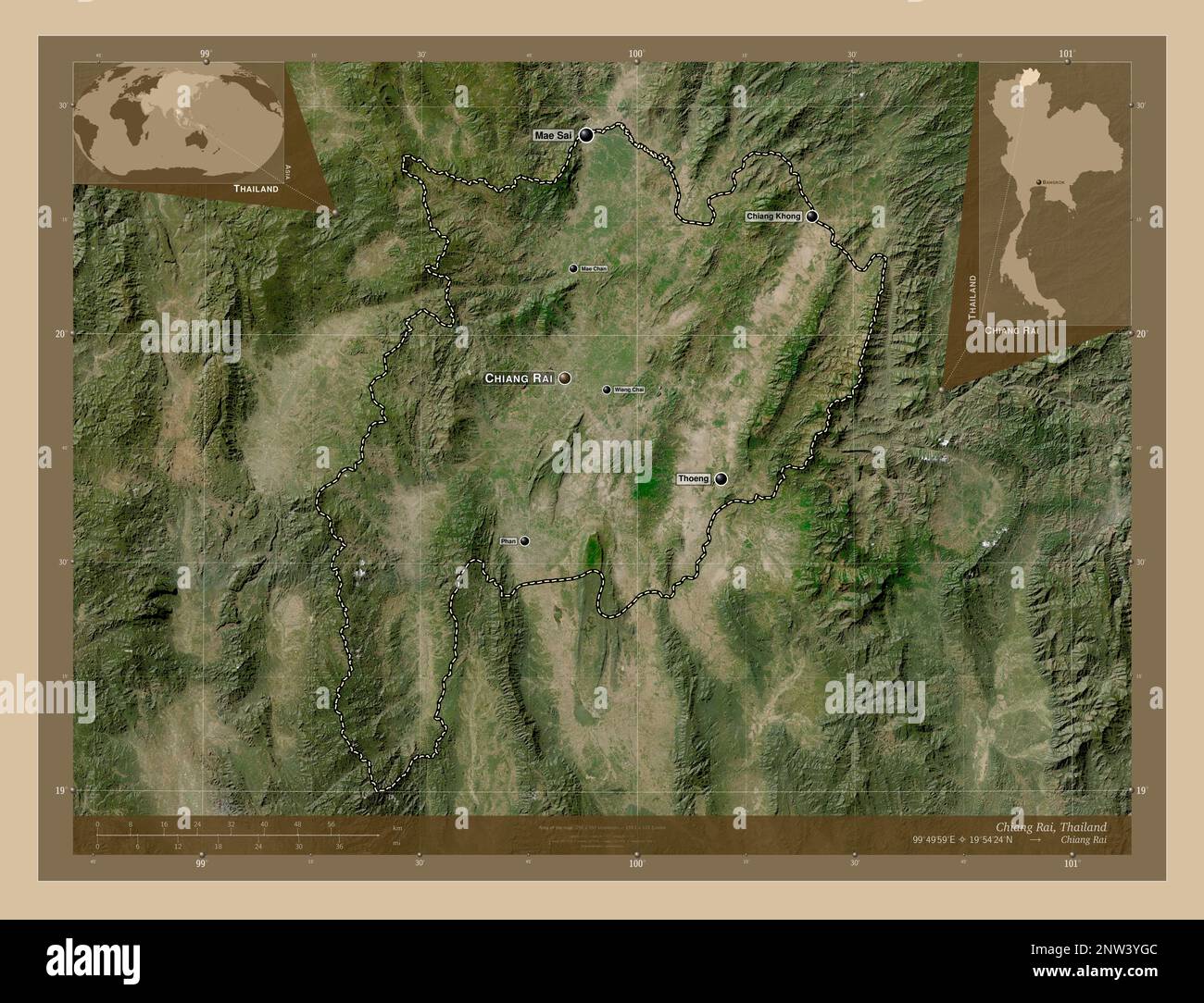 Chiang Rai, province of Thailand. Low resolution satellite map ...
