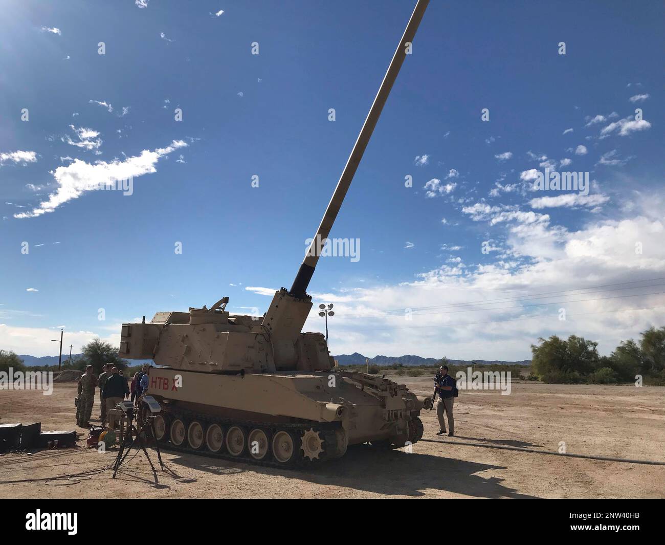 This photo shows an Extended Range Cannon Artillery (ERCA) gun at Yuma ...