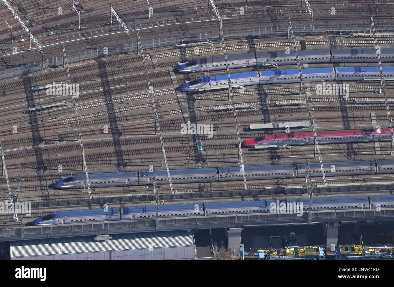An aerial photo shows Tokyo Shinkansen Rolling Stock Center in Kita ...