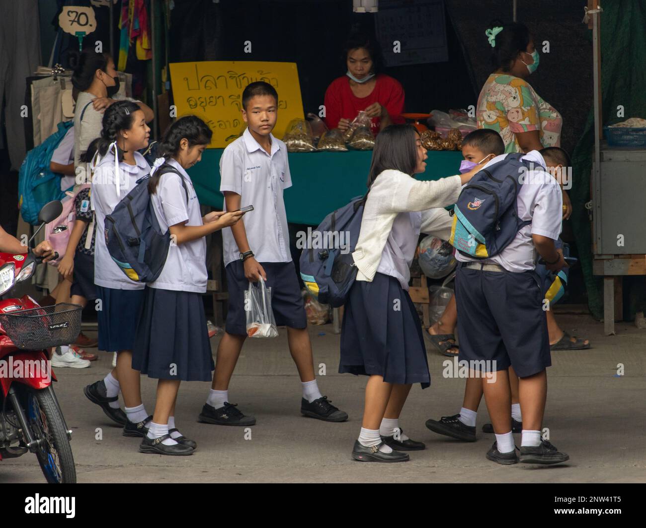 SAMUT PRAKAN, THAILAND, FEB 17 2023, Children in school uniforms play ...