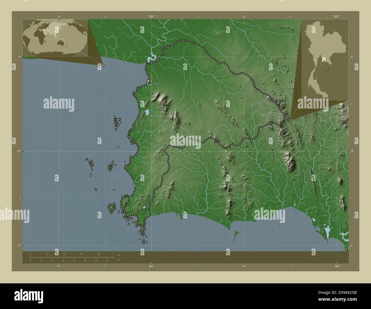 Chon Buri, province of Thailand. Elevation map colored in wiki style ...