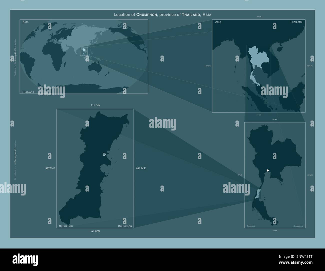Chumphon, province of Thailand. Diagram showing the location of the ...