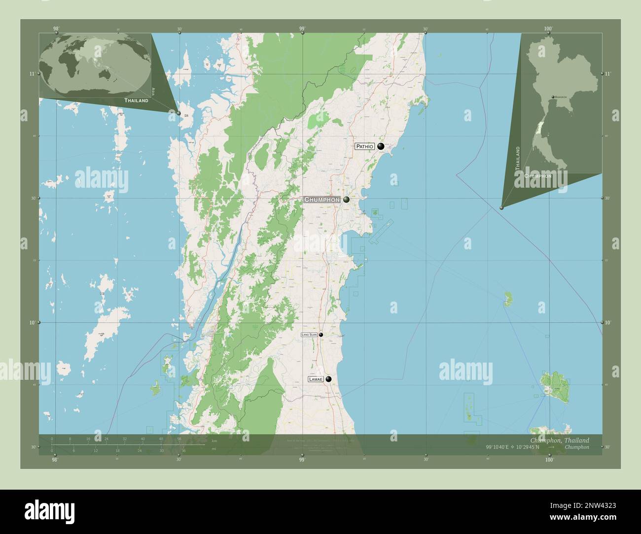 Chumphon, province of Thailand. Open Street Map. Locations and names of ...