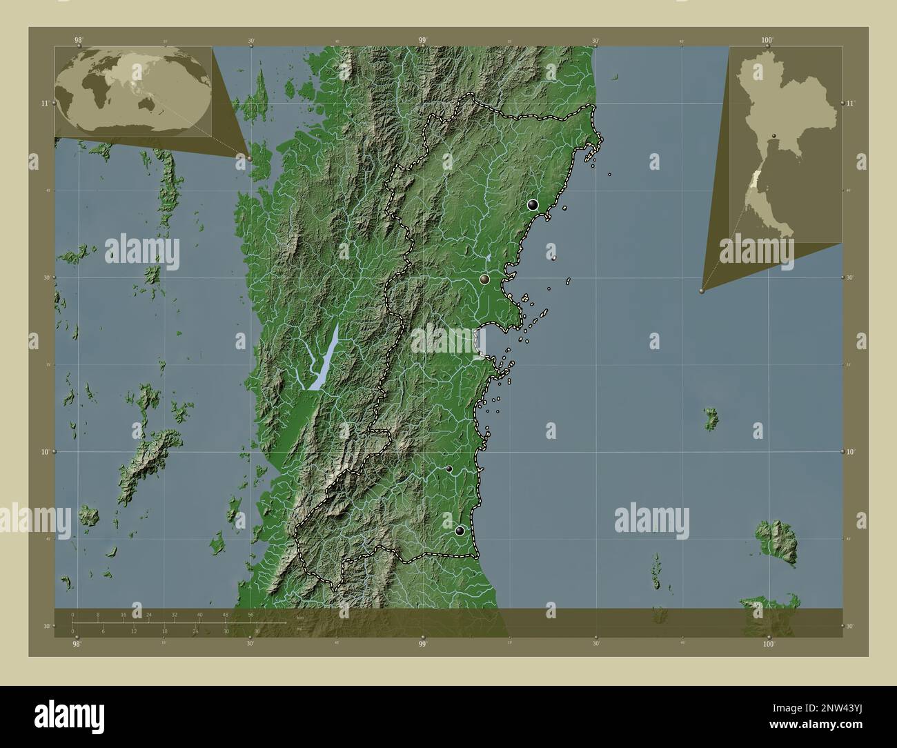 Chumphon, province of Thailand. Elevation map colored in wiki style ...