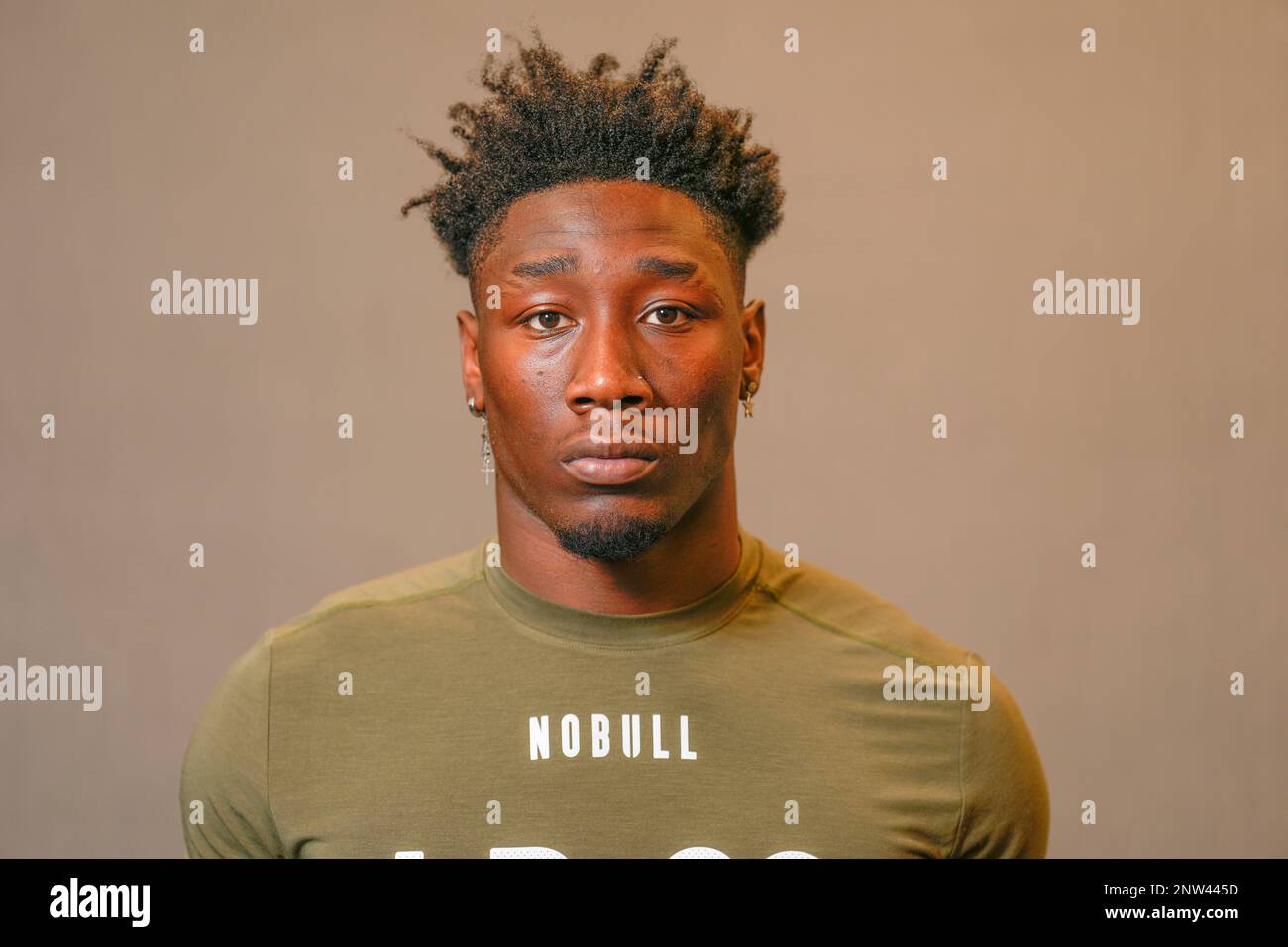 Texas linebacker Demarvion Overshown poses for a portrait at the NFL ...