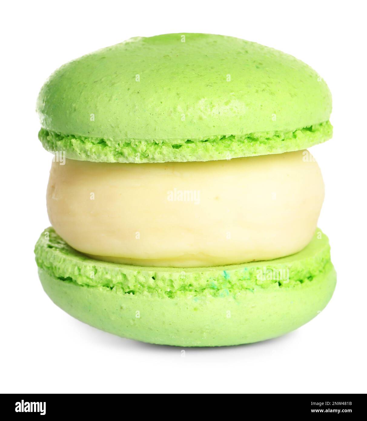 Green macaron on white background. Delicious dessert Stock Photo - Alamy