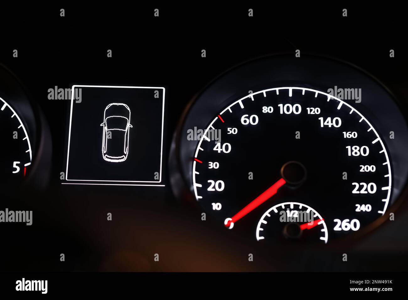 Closeup view of dashboard with speedometer in modern car Stock Photo ...